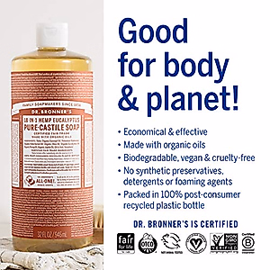 Dr. Bronner's - Pure-Castile Liquid Soap Variety Pack - Eucalyptus, Citrus, Rose, & Tea Tree, Made w/Organic Oils, 18-in-1 Uses: Face, Body, Hair, Laundry, Pets, Dishes, Etc. (16oz, 4-Pack)