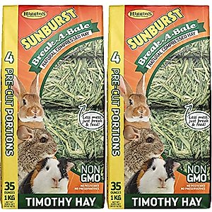 Higgins 2 Pack of Sunburst Break-a-Bale Compressed Timothy Hay, 35 Ounces Each, for Small Pets