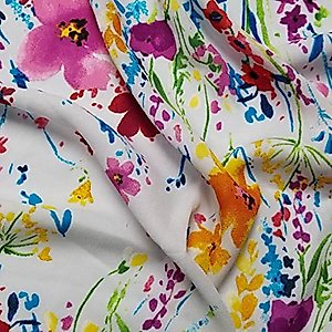 Texco Inc Wool Dobby Botanical Meadow Pattern/100% Poly No Stretch Floral Prints Woven Decoration Apparel Home/DIY Fabric, Pale Blue Pink 10 Yards