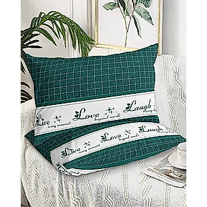 Edwiinsa Teal Plaid Pillow Covers Standard Size Set of 2 20x26 Bed Pillow, Turquoise Rustic White Live Love Laugh Plush Soft Comfort for Hair/Skin Cooling Pillowcases with Envelop Closure