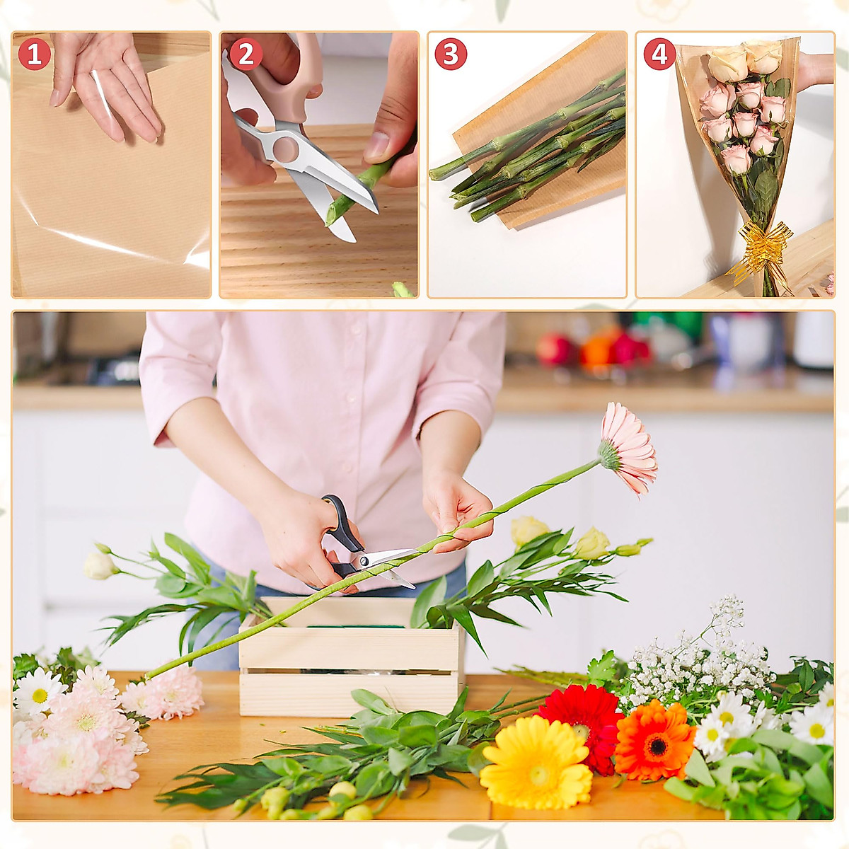 JOYIT Flower Bags for Bouquets, 50PCS Flower Wrapping Papers 9.8in x 18in, Kraft Flower Wrapping Bags, Floral Wrapping Paper Flower Sleeves for Floral bouquets Packaging