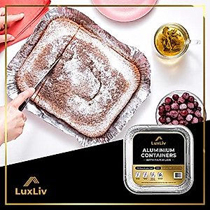 LuxLiv ® Large Food Aluminum Foil Trays Containers with Lids 500ml. Great for Meal Prep Baking Food Storage Takeaway Tin (20 Pack)