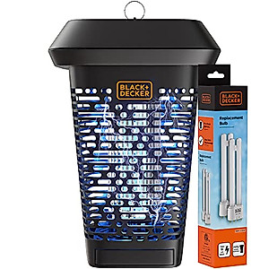 BLACK+DECKER Bug Zapper, Electric UV Insect Catcher & Killer for Flies, Mosquitoes, Gnats & Other Small to Large Flying Pests, 1 Acre Outdoor Coverage for Home, Garden & More, Free Bulb Included