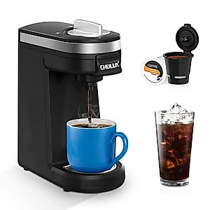 CHULUX Single Serve Coffee Maker for K Cup Capsule Travel Slim Coffee Machine Brewer with Reusable Filter for Ground Coffee &Tea, One Button Fast Brewing Single Cup Reservoir for Fresh Water