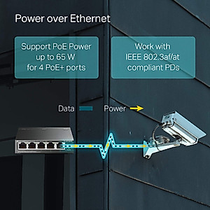TP-Link 5 Port Gigabit PoE Switch | 4 PoE+ @65W Easy Smart Plug & Play Limited Lifetime Protection Shielded Ports Support QoS, Vlan, IGMP and Link Aggregation (TL-SG105PE) (Renewed), w/