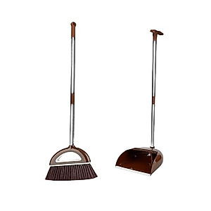 Broom with Dustpan Combo Set Brooms Indoor 180 Rotatable Standing Storage Buckle Type Brooms and Dustpan Set with Scraping Teeth and Scraper Cleaning Suitable for Home Dust Pan and Broom Set