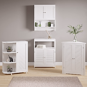 Lavish Home Storage Cabinet with Double Doors - Freestanding Kitchen, Laundry Room, or Restroom Organizer with Cupboard and Open Shelf (White)