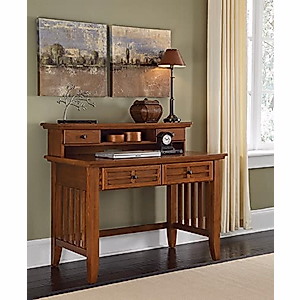Home Styles Arts and Crafts Cottage Oak Student Desk and Hutch with Cable Access, Two Drawers, and Open Shelf