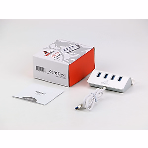 Artix M-325 USB 3.0 4-Port Portable Hub (NOT A Charger) with 2-Foot USB 3.0 Cable - 4-Port Hub with Stand (Silver)