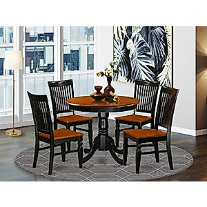 East West Furniture Antique 5 Piece Set Includes a Round Kitchen Table with Pedestal and 4 Dining Room Chairs, 36x36 Inch, Black & Cherry