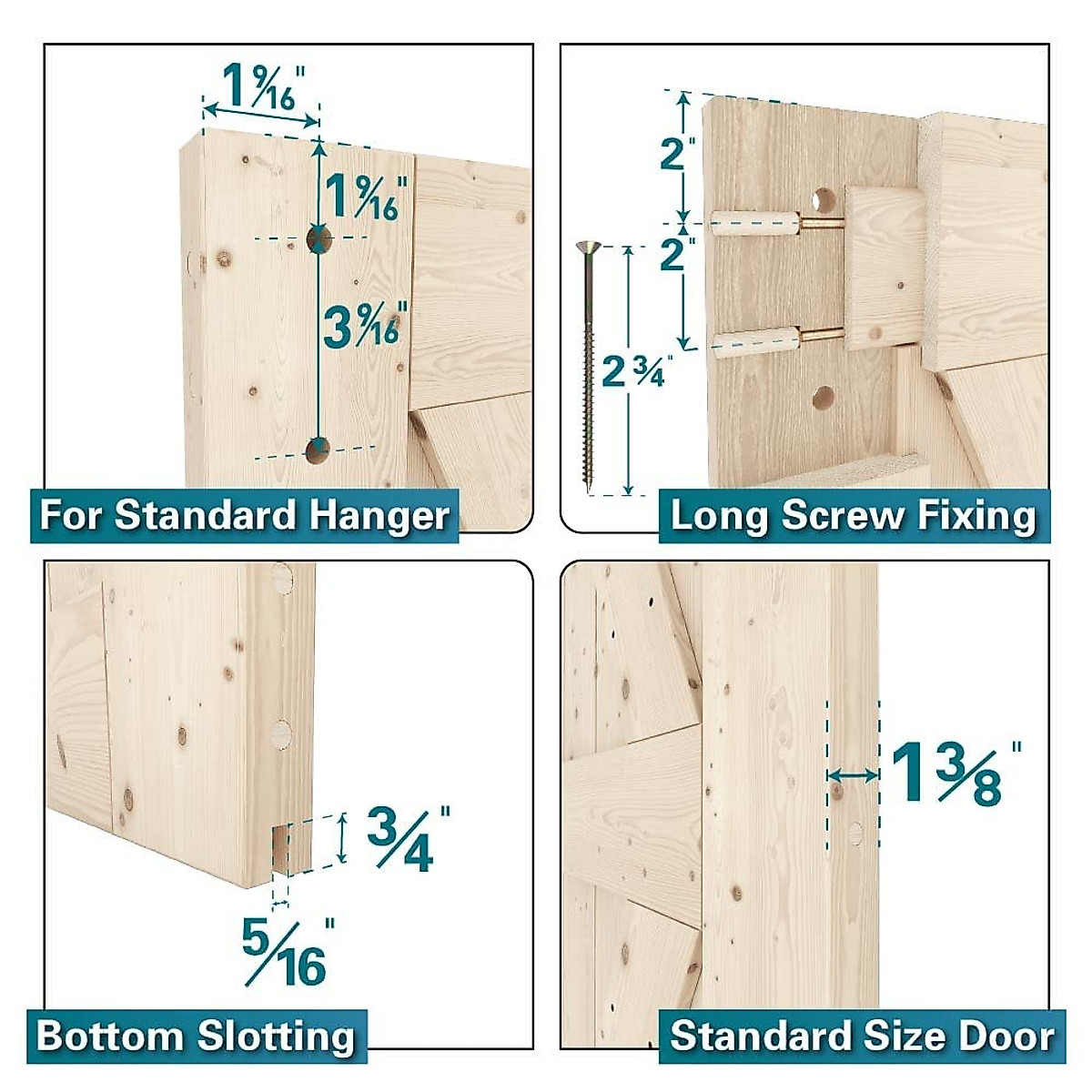 ZEKOO 46in x 84in Classic Style Sliding Barn Door Slab,Solid Spruce Wood Unfinished, Pre-drilled, Easy to Install Assemble, Interior Barn Door Wood Panel