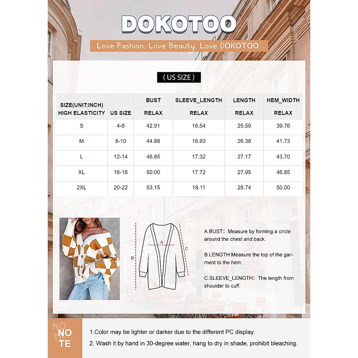 Dokotoo 2024 Fashion Cardigan Sweaters for Women V Neck Button Up Long Sleeve Plaid Cable Knit Sweater Casual Loose Flowy Checkered Fall Womens Cardigans Ladies Outerwear Brown S