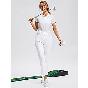 Viodia Women's Golf Pants with Zipper Pockets 7/8 Stretch Ankle Pants for Women Travel Casual Work White