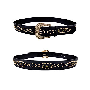 TOPACC Western Belts for Women Cowgirl Cowboy Rivet Studded Country Fashion Punk Belt for Jeans Black