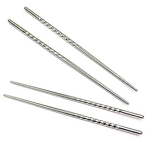 Rbenxia Metal Steel Chopstick Stainless Steel Spiral Chopsticks 8.8 Inches Long Lightweight Chopstick Set Reusable Classic Style for Kitchen Dinner 5 Pairs Silver