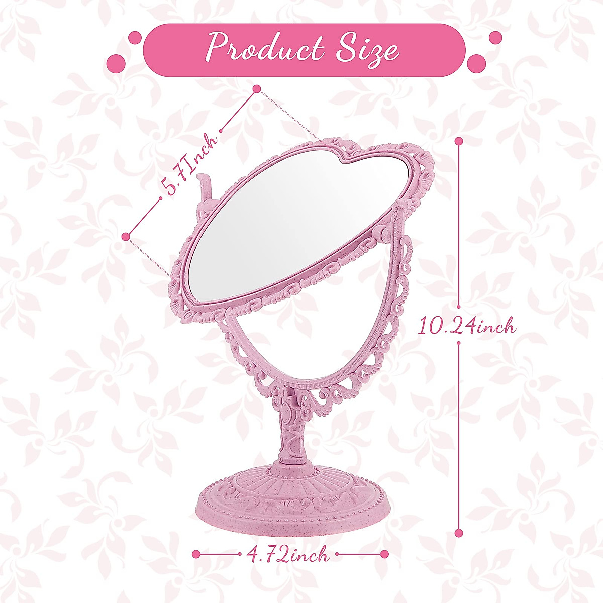 CHENGU Heart Shaped Mirror 8 Pieces Hair Styling Combs Double Sided Rotatable Dresser Heart Mirror Makeup Gifts for Girls Gift Vanity Tabletop(Pink)