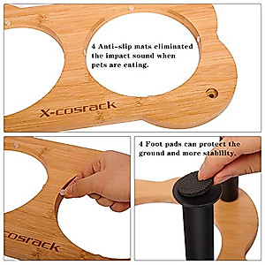 Elevated Dog Bowls, Unique Bone Shape Bamboo Raised Pet Bowls& Cats Dogs Food and Water Stand Pet Feeder, with 2-Pack Stainless Steel Bowls, for Pets Medium Dogs Cats, 16.46” W x 9.84” D x 7.09” H