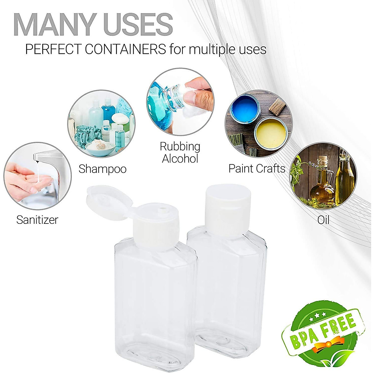 FOOCHY Clear Hand Sanitizer Travel Bottles Empty Plastic Refillable Flip-Top Bottles for Hand Sanitizer Shampoo Lotion,etc - No BPA/Parabens, 60ml/2oz (Set of 8)