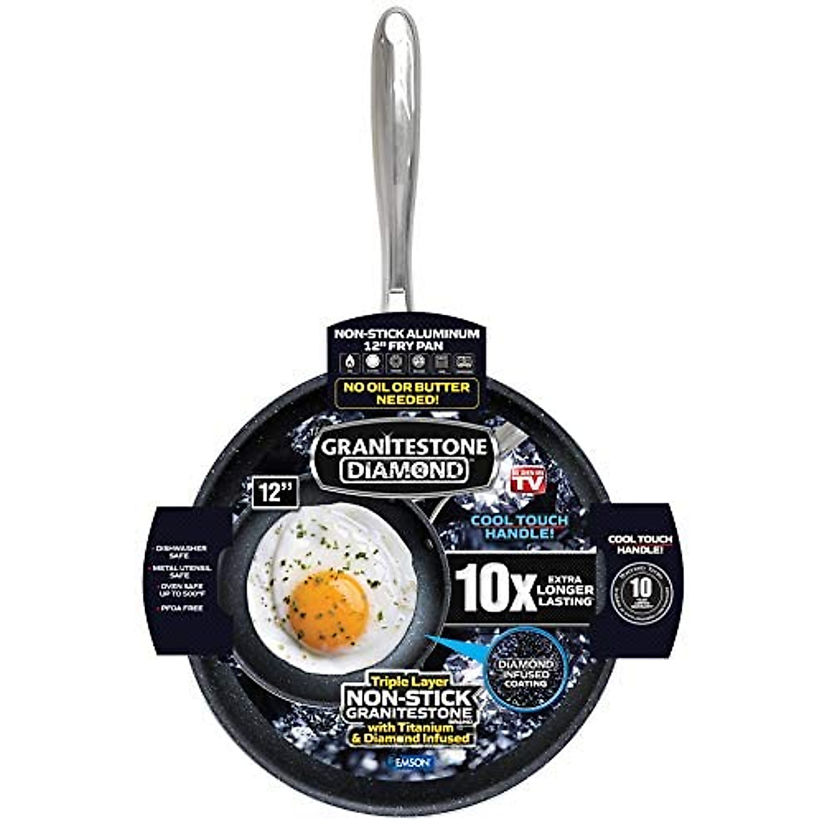 Granitestone Cookware 12” Nonstick Pan for Cooking & Frying, Mineral Enforced Egg Pan with Stay Cool Handles, Dishwasher Safe Cooking with No Warp Technology, 100% PFOA Free