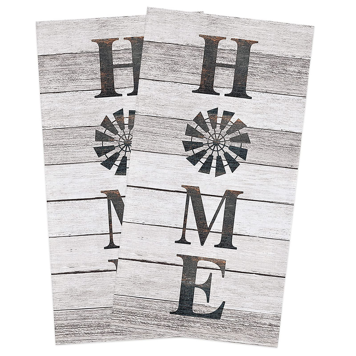 Windmill Farmhouse Kitchen Towels, Set of 2 Hand Drying Towel, Soft Absorbent Multipurpose Cloth Tea Towels for Cooking Baking, Countryside Vintage Wood Plank Washable Dish Towels Cloth 18x28 Inch