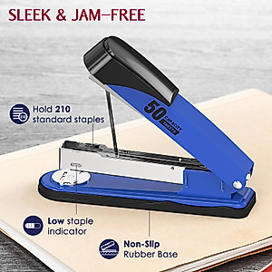 Metal Stapler Heavy Duty 50 Sheet Capacity with 1750 Staples and Staple Remover, Blue Stapler Full Strip Staplers for Desk, No Jam, Non-slip Office Stapler with Staples for Office & Classroom, Blue