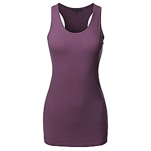 A2Y Basic Solid Soft Cotton Scoop Neck Racer-Back Tank Top Egg Plant L