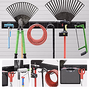 Stormann Tool Storage Rack Wall Mount Garage Tool Organizer Heavy Duty 16 Hooks Max Load to 600lbs for Power Tools, Shovels, Rakes, Brooms, Weeder, Leaf Blower ,and More