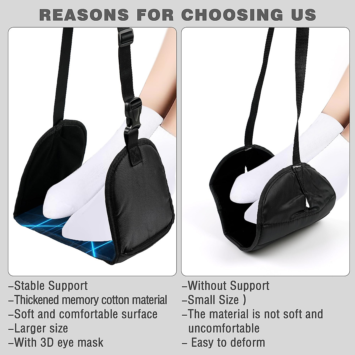 Bylion Airplane Footrest with Support Plates, Portable Travel Foot Rest with Memory Foam, Airplane Travel Accessories to Reduce Foot & Leg Swelling and Soreness, Gifts for Travelers Office Workers