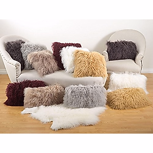 Occasion Gallery Gold Tone Color Real Mongolian Lamb Fur Pillow, Filled. 12 Inch X 20 Inch Oblong