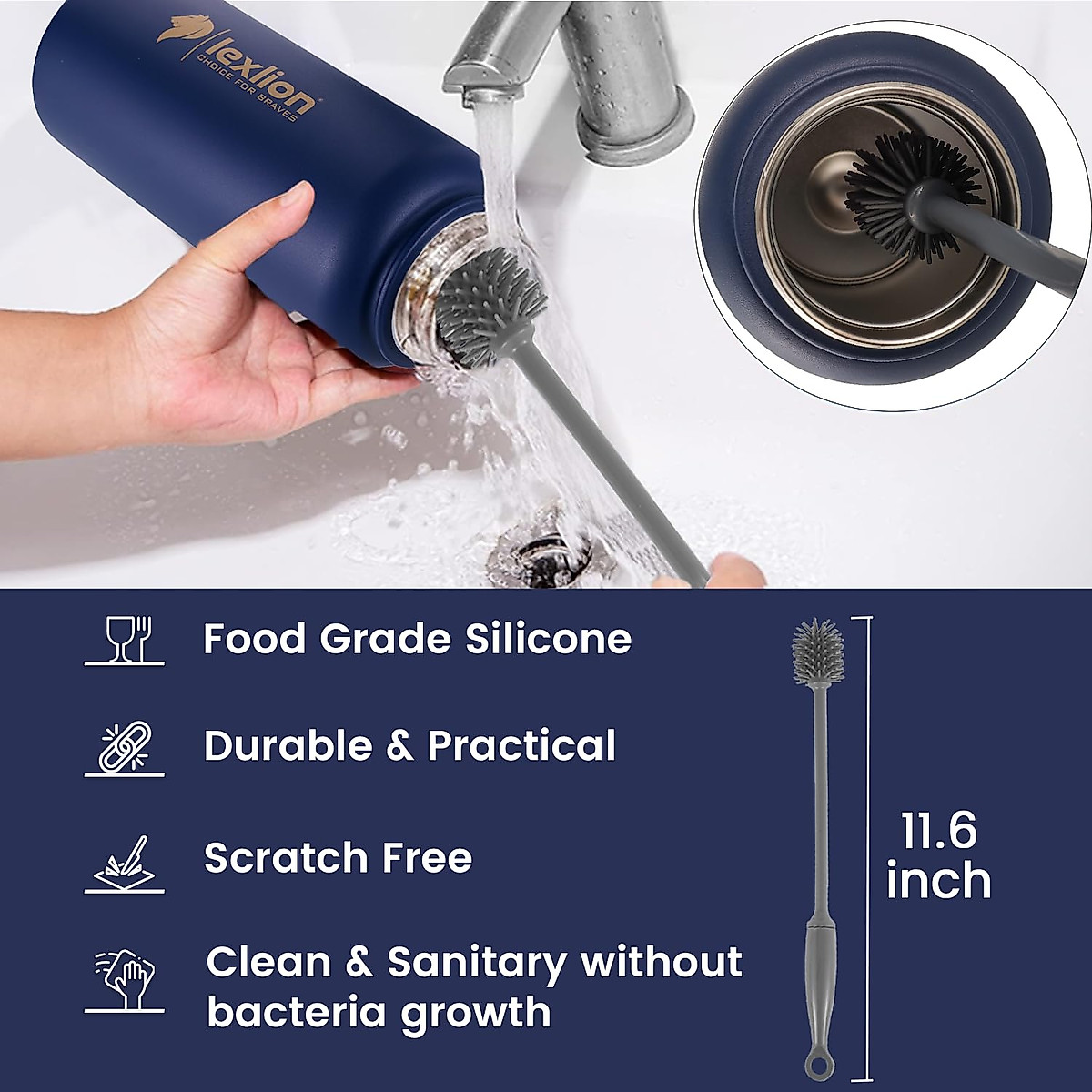 lexlion Water Bottle 32 Oz, Triple Walled Insulated Stainless Steel Reusable, Wide Mouth, Fruit Diffuser-Thermal Leaf Infuser , Silicone Sleeve&Cleaning Brush, 3 Lids Leak Proof, Metal Mug gallon