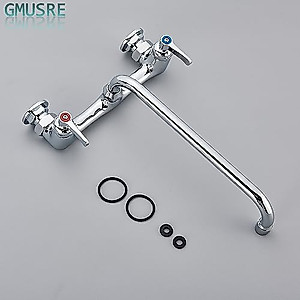 𝗚𝗺𝘂𝘀𝗿𝗲 𝗖𝗼𝗺𝗺𝗲𝗿𝗰𝗶𝗮𝗹 𝗞𝗶𝘁𝗰𝗵𝗲𝗻 𝗙𝗮𝘂𝗰𝗲𝘁 Wall Mount 8 Inch Center Kitchen Sink Faucet with 12 Inch Swivel Spout 2-Handle Faucets for Kitchen Home Restaurant Chrome Polished
