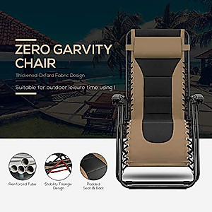 Devoko Patio Zero Gravity Chair Outdoor Oversize Padded Recliner Lounge Chair with Adjustable Headrest 300 lbs for Lawn Beach Poolside (Brown)