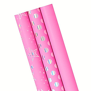 CC wonderland zone Girl Gifts Wrap Paper Roll 17 Inches,Pink Gifts Wrapping Paper,Girl Birthday Wrapping Paper,1 Roll of Each of The 3 Styles
