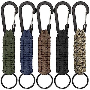 SENHAI 5 Pcs Paracord Keychains with Carabiner, Braided Lanyard Ring Hook Clip for Keys Knife Flashlight Outdoor Camping Hiking Backpack Fit Men Women - 5 Colors