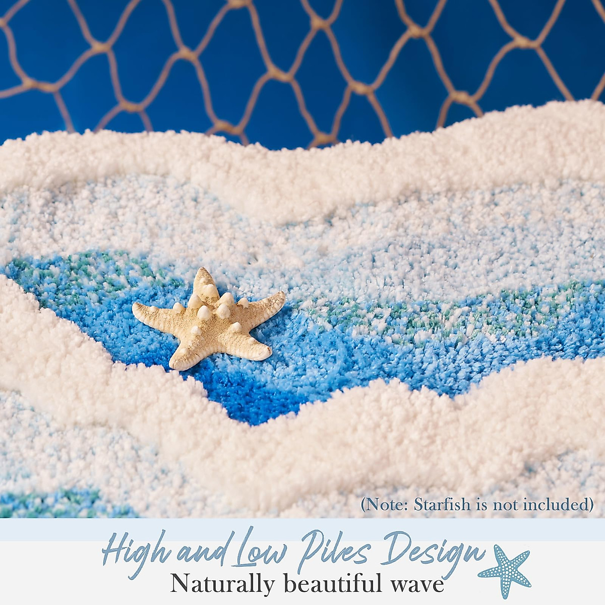 DyeFury Blue Ocean Wave Bath Mat, Cute Funky Bathroom Rugs for Coastal Beach Nautical Themed Decor, Non-Slip Washable Accent Rug for Bedroom Kitchen, Trendy Tufted Shower Mats 31"x 21"