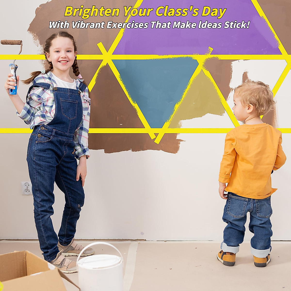 Oleitodh 12 Rolls Yellow Painters Tape Bulk 2 inch x 660 Yards, Painters Masking Tape No Residue Wall Painting Tape Artist Tape Trim Edge Finishing Tape for Wall Painting Decoration DIY Supplies