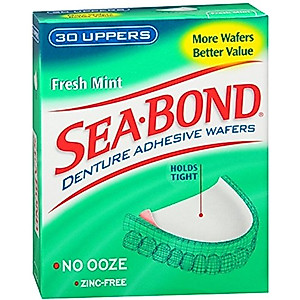 SEA-BOND Denture Adhesive Seals Uppers Fresh Mint, 30 Each (Pack of 4)