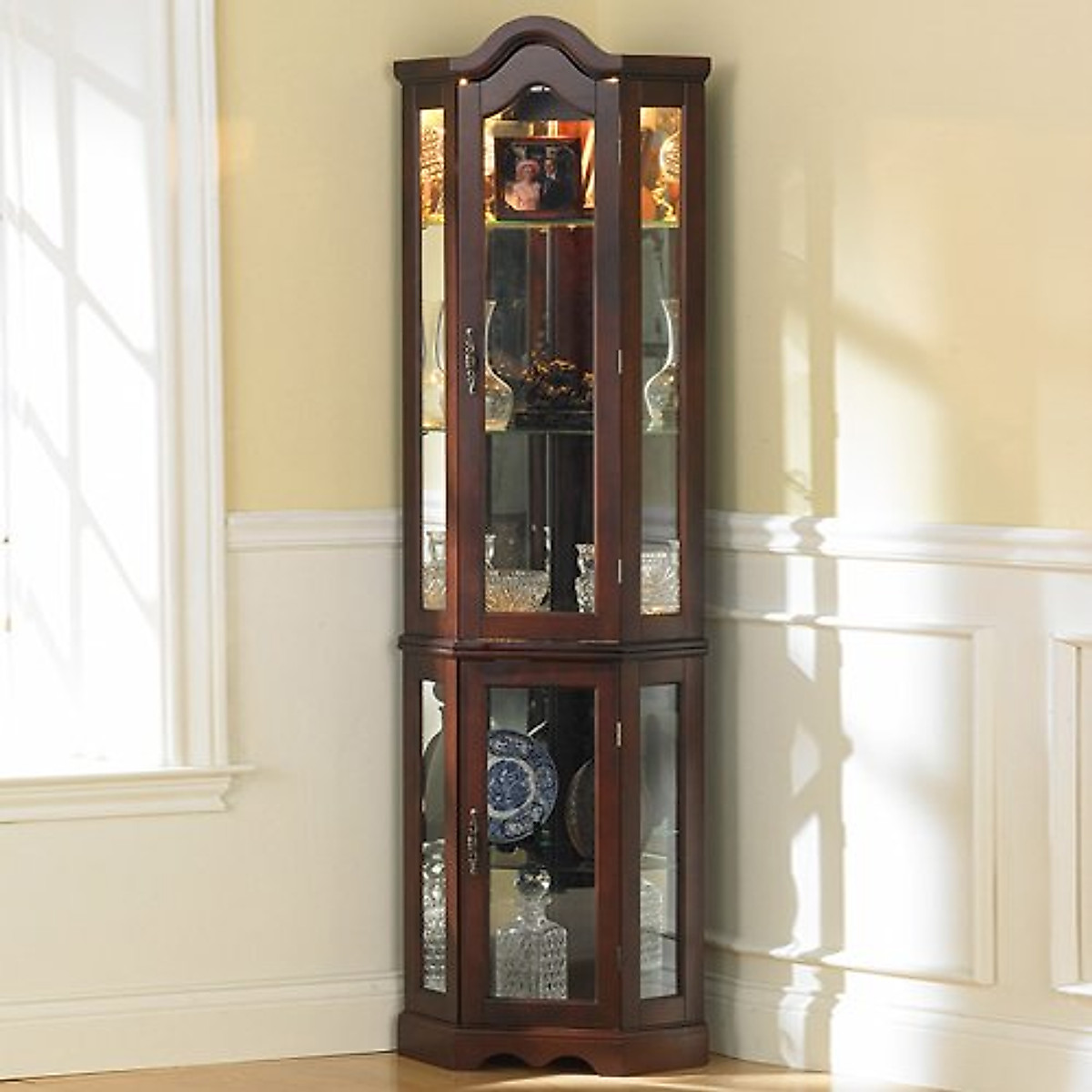 Home Decorators Collection Vitric Lighted Curio, 70" Hx21 Wx16 D, Mahogany