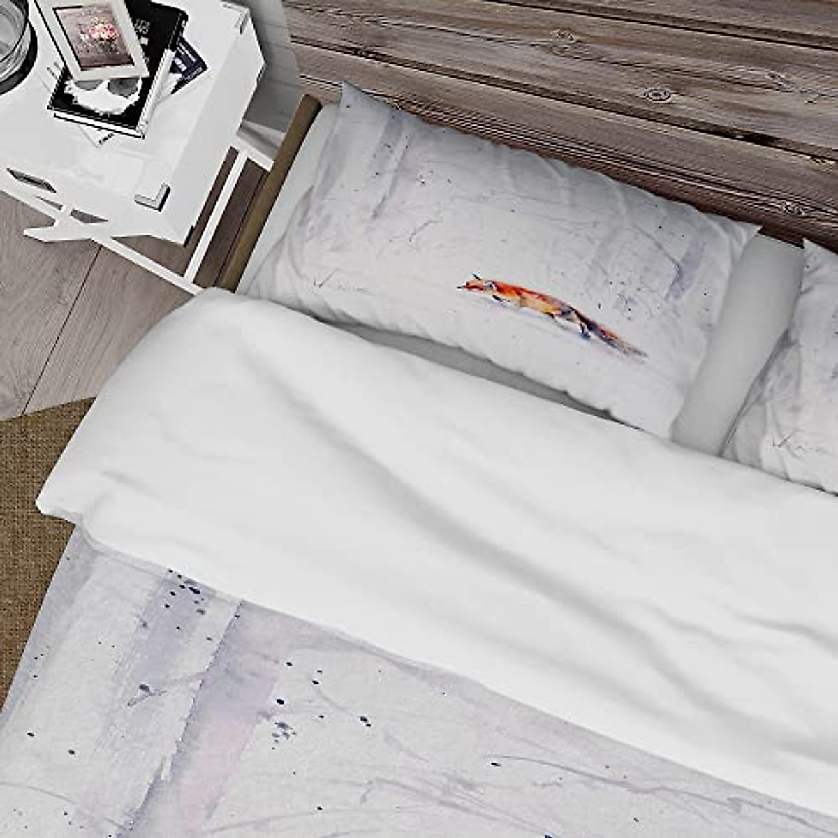 DESIGN ART Designart 'Red Fox Running in White Snow II' Farmhouse Duvet Cover Set King Cover + 2 King Shams 3 Piece
