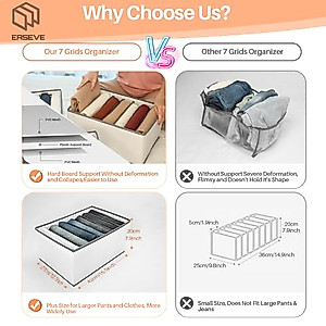 EASEVE 4 Pack Wardrobe Closet Organizer and Storage for Clothes - 7 Grids Foldable Drawer Dividers Organizers for Jeans | Pants | Shirts | Leggings, Stackable Clothing Bins for Closets Organization