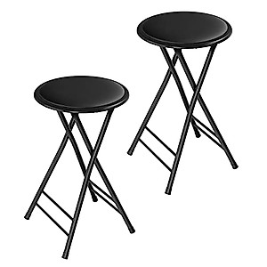 Lavish Home Set of 2 Counter Height Bar Stools – 24-Inch Backless Folding Chairs with 225lb Capacity for Kitchen, Rec Room, or Game Room (Black)