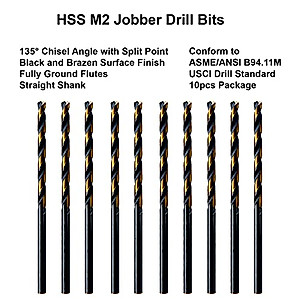 MAXTOOL 3/32" 10pcs Identical Jobber Length Drills HSS M2 Twist Drill Bits Fully Ground Black & Bronze Straight Shank Drills; JBF02H10R06P10