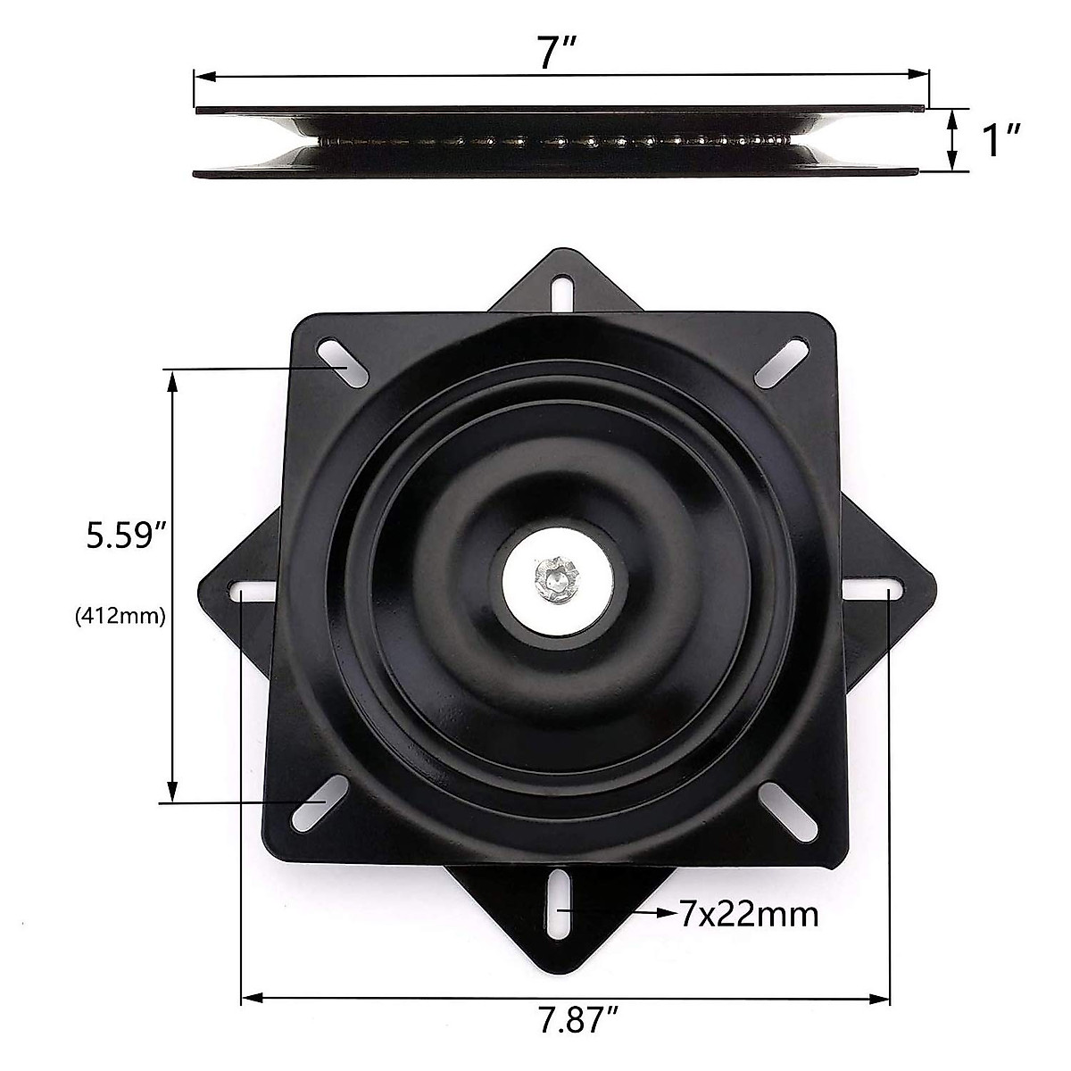 AAGUT 7'' Heavy Duty Bar Stool Swivel Replacement, Square Swivel Mechanism for Recliner Chair or Furniture, Ball Bearing Seat Swivel Base, Black