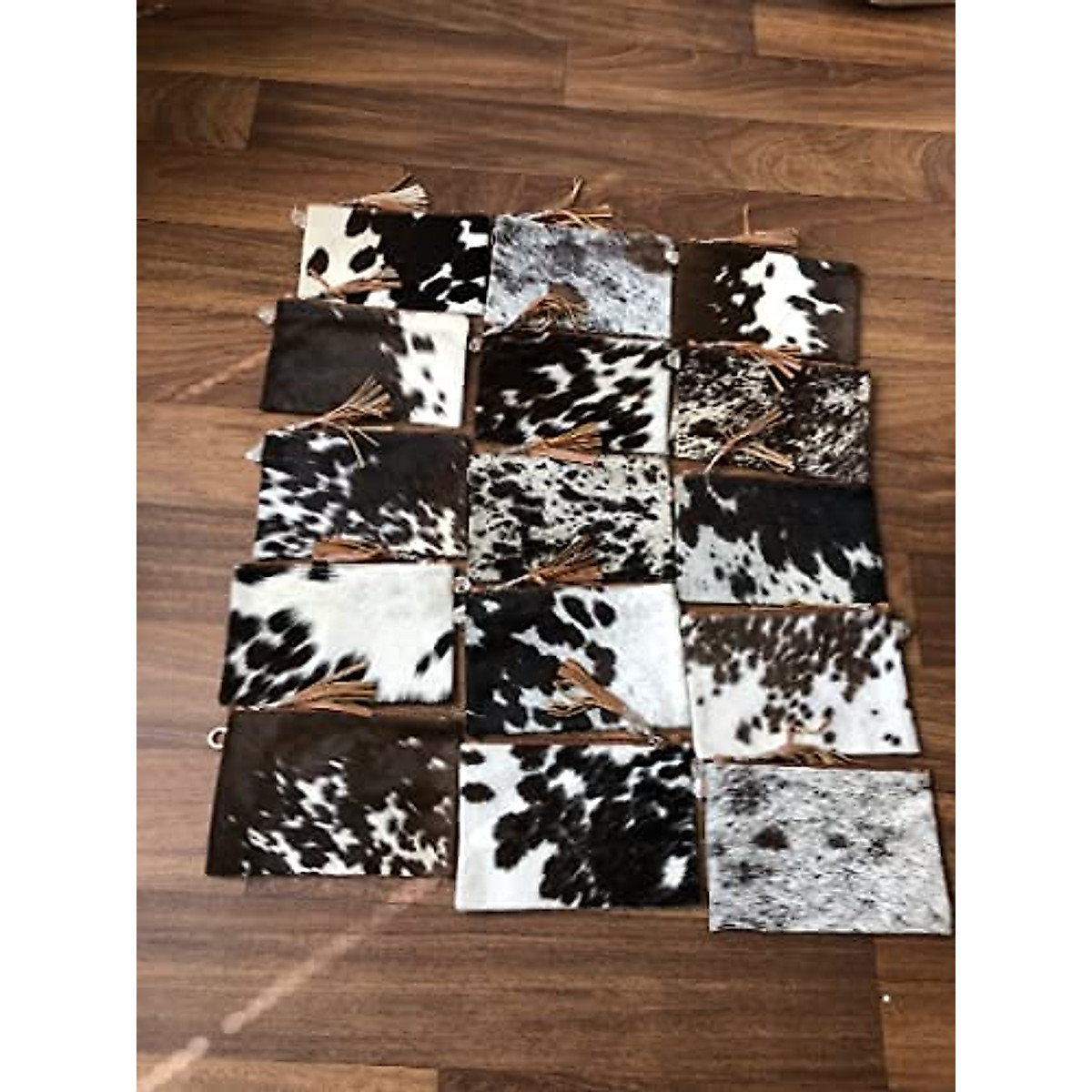 Real Cowhide Handbag Wristlet Clutch Purse Wallet Black Brown Leather Lined Double Sided 8.5"x5.5"