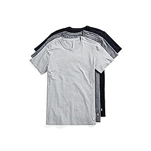POLO RALPH LAUREN Men's Slim Fit Stretch Crew Tee, Polo Black/White, Charcoal Heather/White, Andover Heather/White, Medium