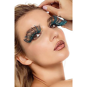 Dorisue Halloween eyelashes Double Lip Black with Green Big Extra Long Feather eyelashes Extra extension Halloween Green Feather Tip False Eyelashes Dance Halloween Costume