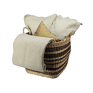 KOUBOO 1060042 Large Striped Wicker Storage Basket, 26.5" x 26.5" x 27.5", Beige/Black