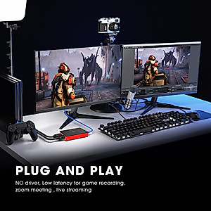 DIGITNOW USB3.0 HDMI Video Capture Card,1080P 60FPS HD Game Recorder Cam Link with HDMI Passthrough Live Streaming Recording Work with Xbox PS5 PS4 Swtich, Red, 3.66*2.16*0.59 in, BR140