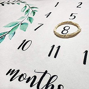 Tebaby Baby Monthly Milestone Blanket Boy - Newborn Month Blanket Unisex Neutral Personalized Shower Gift Leaf Nursery Decor Photography Background Prop with Wooden Wreath Large 51''x40''