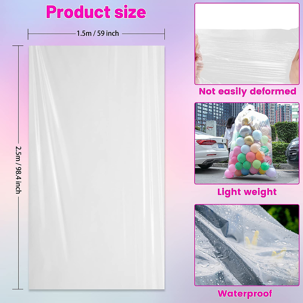 98.4 x 59 Inches Large Balloon Bags for Transport, Big Plastic Balloon Storage Bag,Clear Balloon Drop Bag, Giant Carrying Storage Bags for Wedding Birthday Party Supplies（2 Pack）